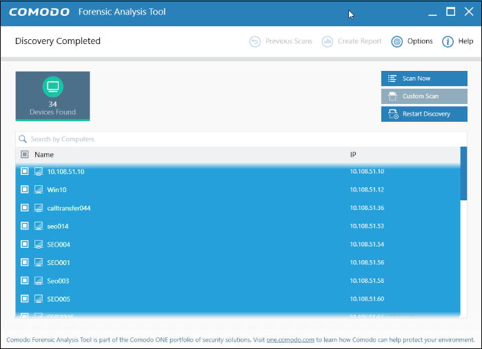 Run Forensic Analysis, Network Scanning Tools | Comodo FA